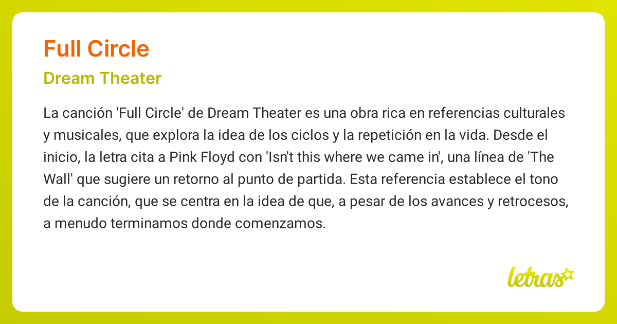 Significado de la canción FULL CIRCLE (Dream Theater) - LETRAS.COM