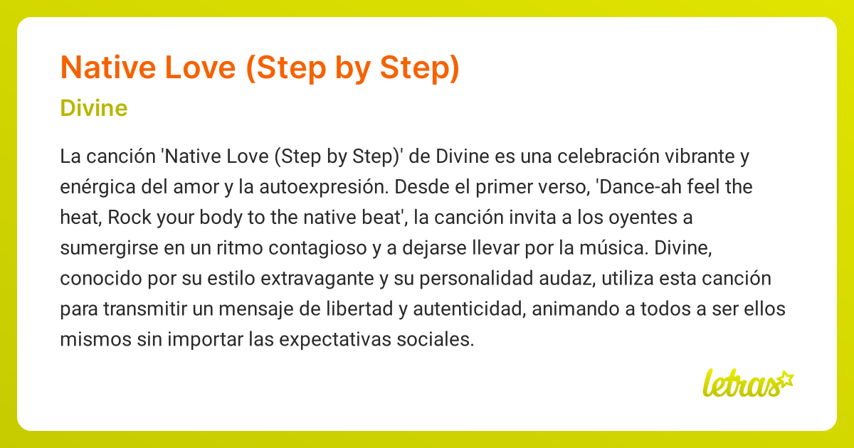 Significado de la canción NATIVE LOVE (STEP BY STEP) (Divine) - LETRAS.COM