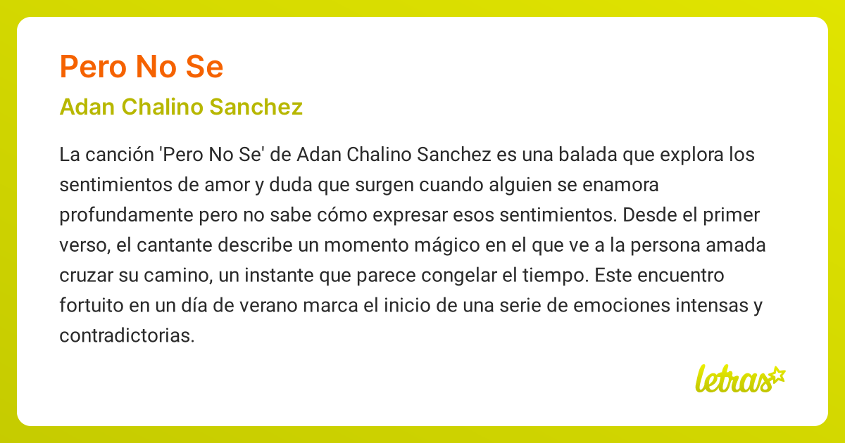 Significado de la canción PERO NO SE (Adan Chalino Sanchez) - LETRAS.COM