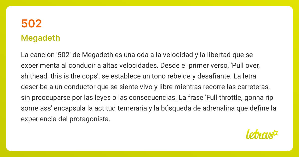 Significado de la canción 502 (Megadeth) - LETRAS.COM