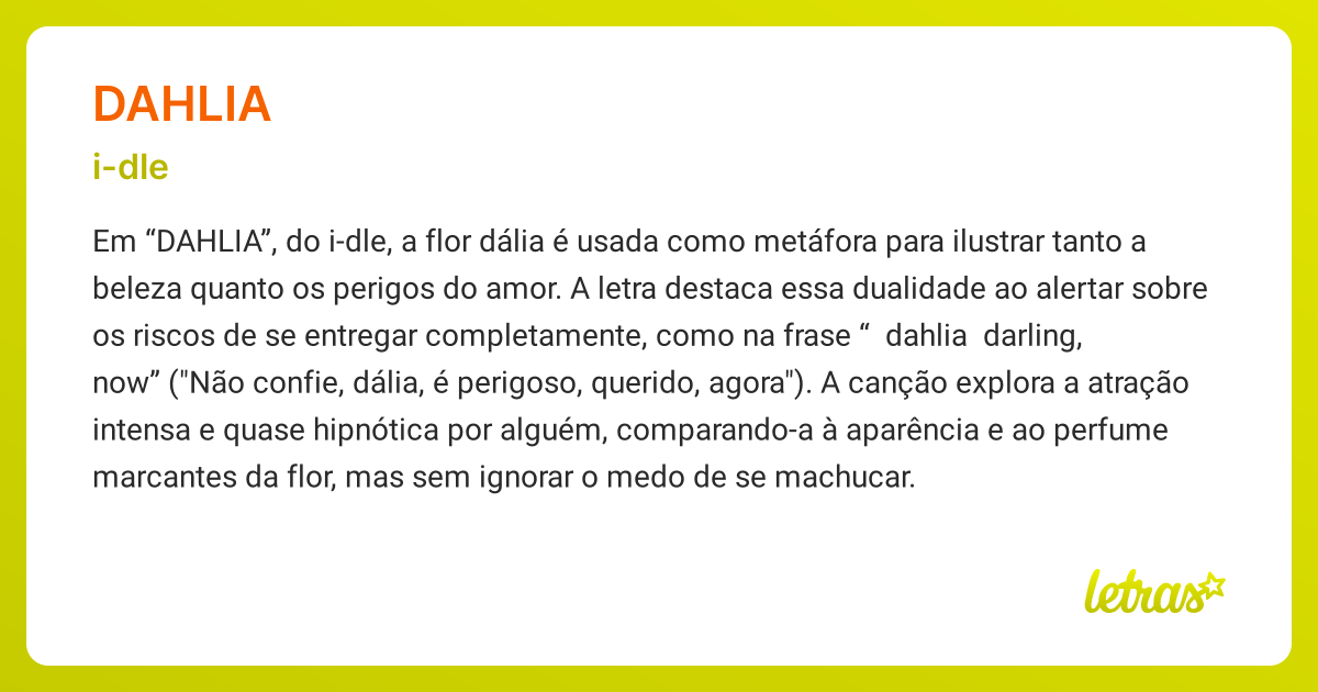 Significado da música DAHLIA (i-dle) - LETRAS.MUS.BR