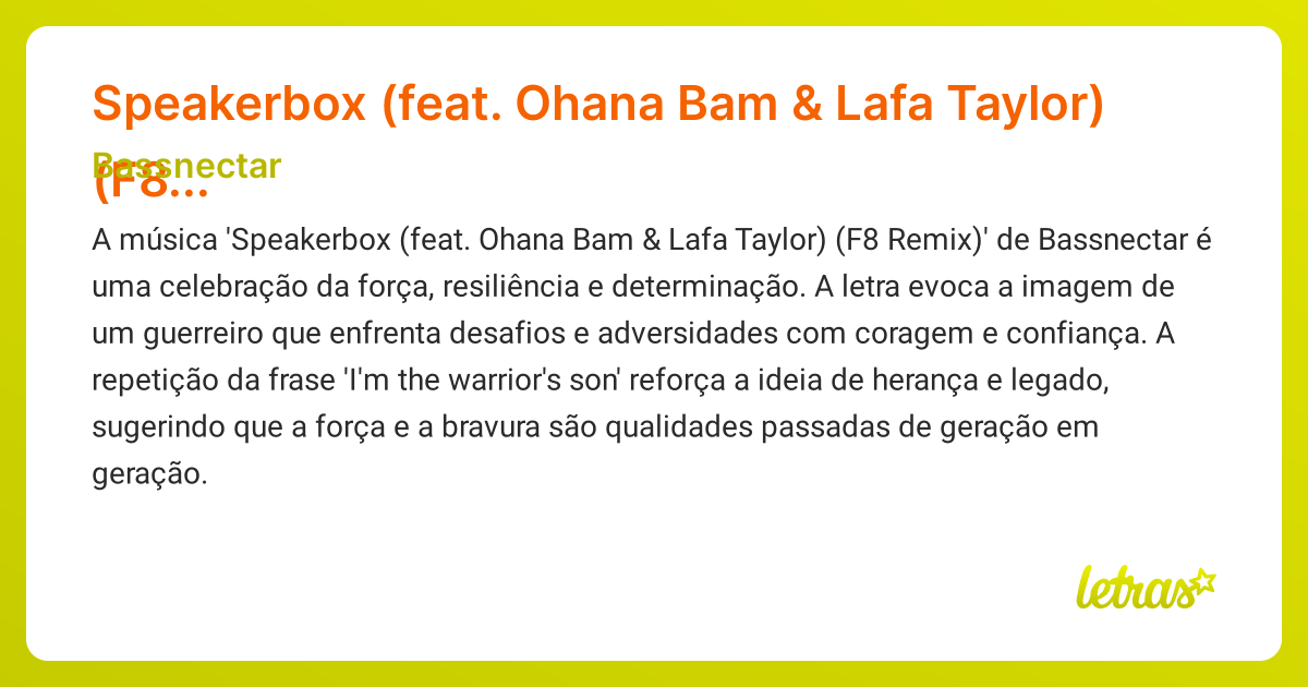 Significado da música Speakerbox (feat. Ohana Bam & Lafa Taylor) (F8 ...