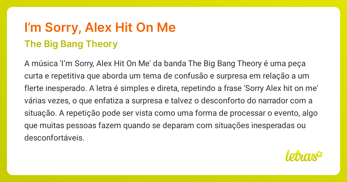 Significado da música I’M SORRY, ALEX HIT ON ME (The Big Bang Theory ...