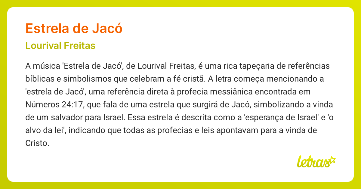 Significado da música ESTRELA DE JACÓ (Lourival Freitas) - LETRAS.MUS.BR