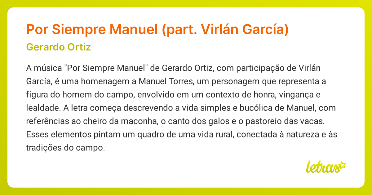 Significado da música Por Siempre Manuel (part. Virlán García) (Gerardo ...