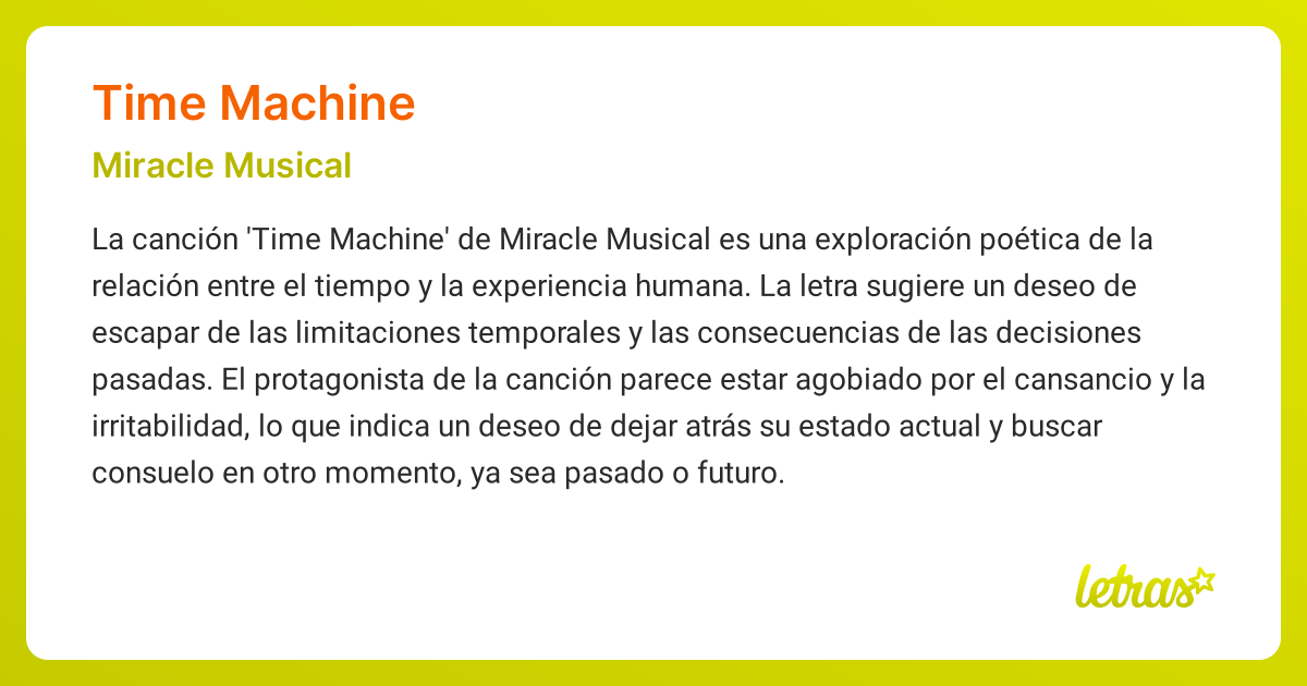 Significado de la canción TIME MACHINE (Miracle Musical) - LETRAS.COM