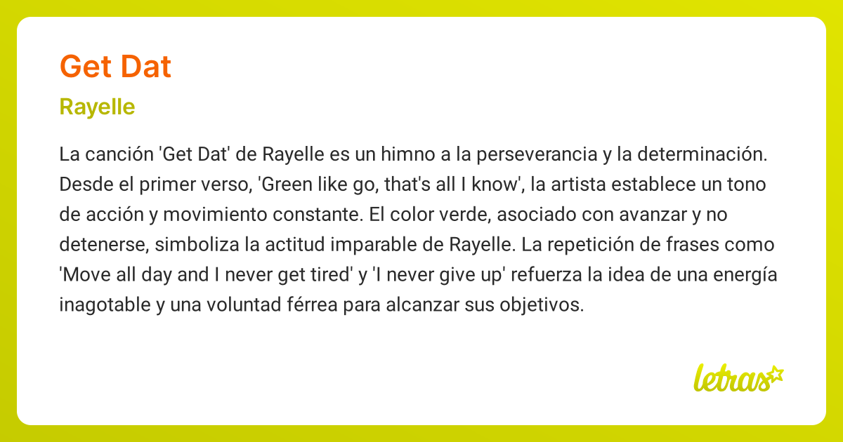 Significado de la canción GET DAT (Rayelle) - LETRAS.COM