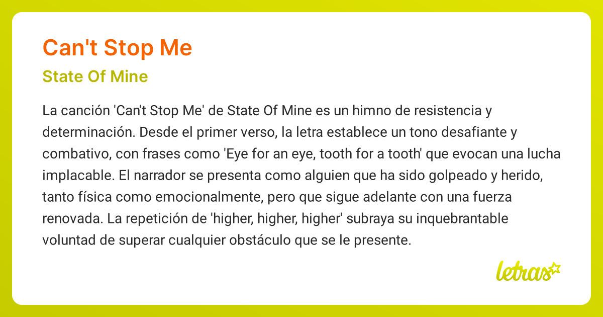 Significado de la canción CAN'T STOP ME (State Of Mine) - LETRAS.COM