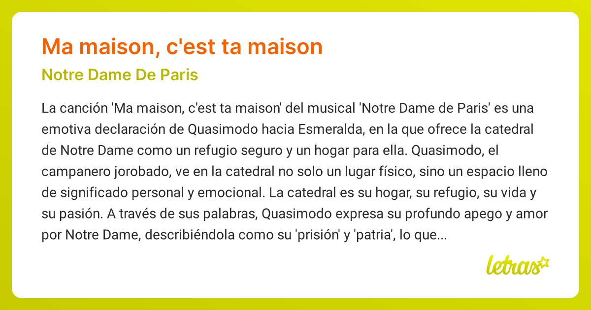 Significado de la canción MA MAISON, C'EST TA MAISON (Notre Dame De ...