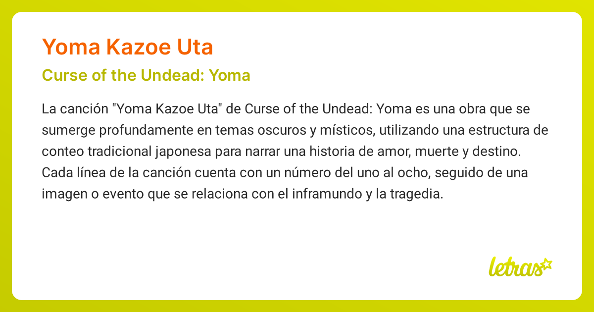 Significado de la canción YOMA KAZOE UTA (Curse of the Undead: Yoma ...