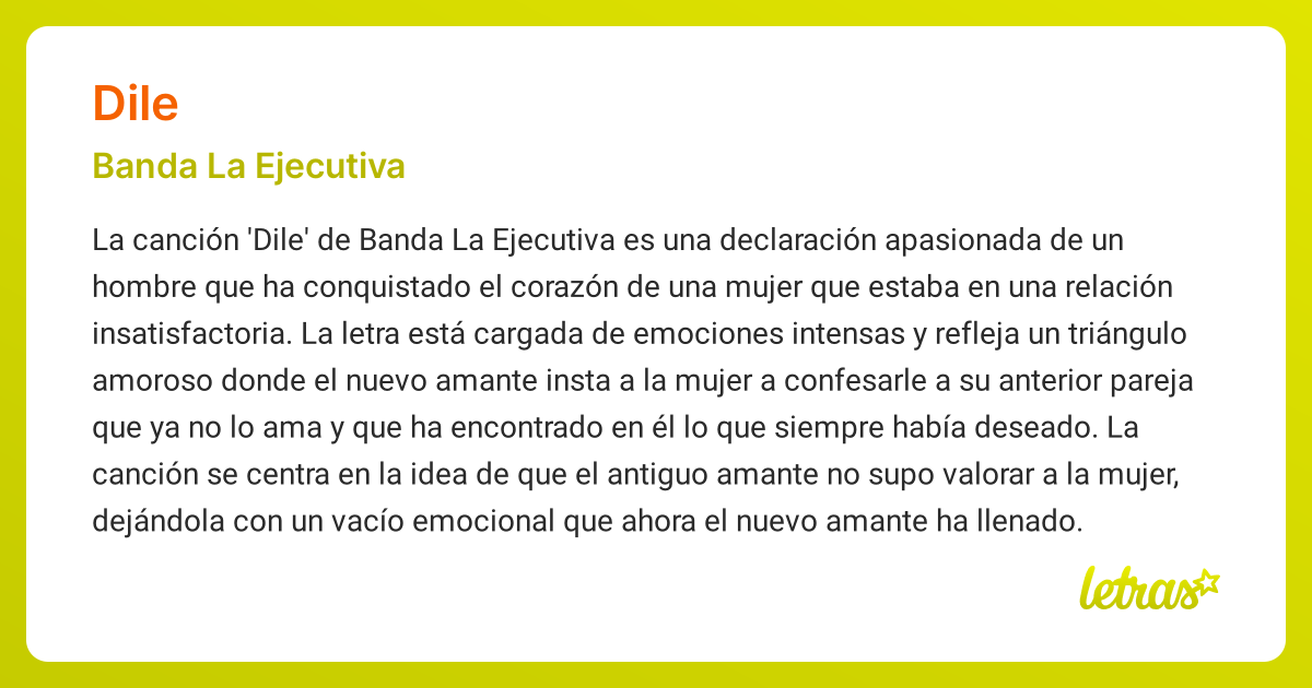 Significado de la canción DILE (Banda La Ejecutiva) - LETRAS.COM
