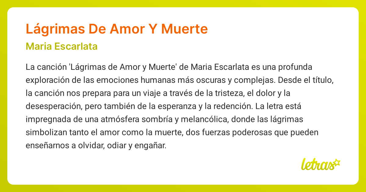 Significado de la canción LÁGRIMAS DE AMOR Y MUERTE (Maria Escarlata ...