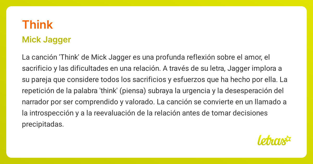 Significado de la canción THINK (Mick Jagger) - LETRAS.COM