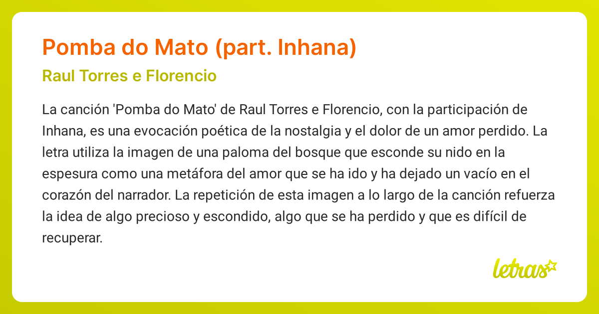 Significado de la canción POMBA DO MATO (PART. INHANA) (Raul Torres e ...