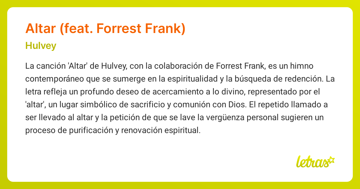 Significado de la canción ALTAR (FEAT. FORREST FRANK) (Hulvey) - LETRAS.COM