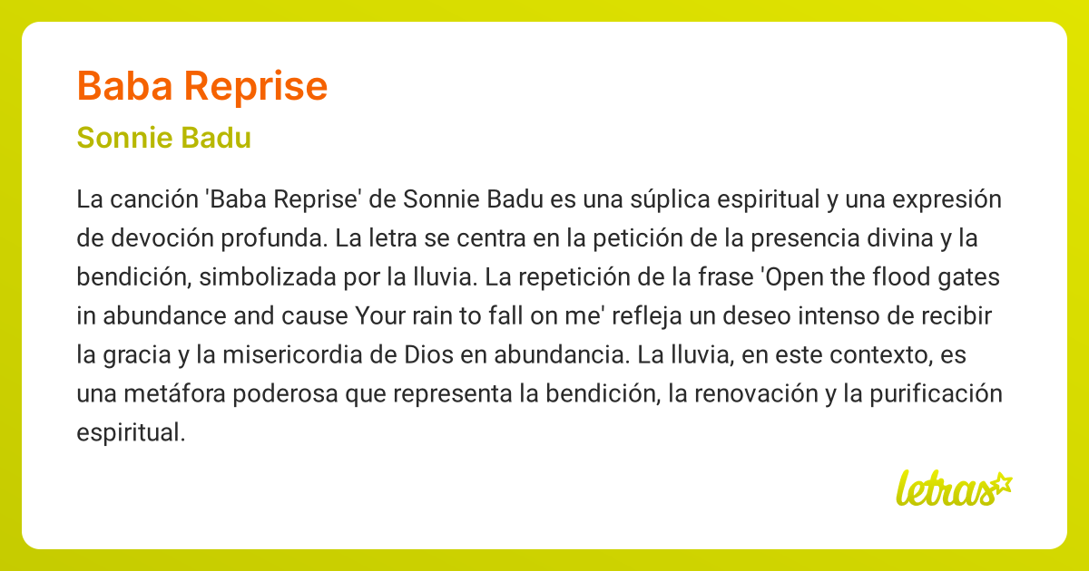 Significado de la canción BABA REPRISE (Sonnie Badu) - LETRAS.COM