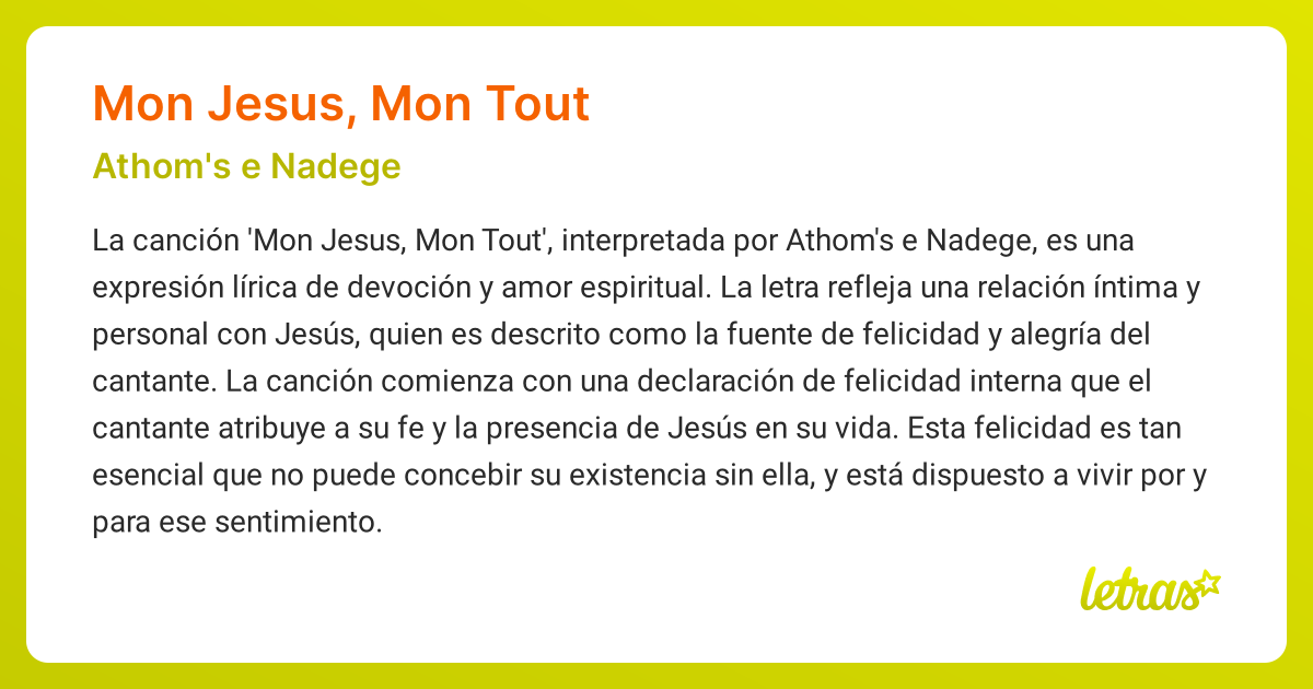Significado de la canción MON JESUS, MON TOUT (Athom's e Nadege ...