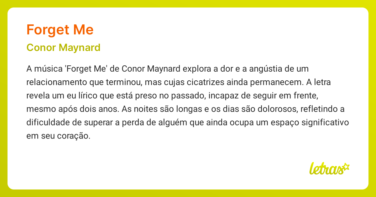 Significado da música FORGET ME (Conor Maynard) - LETRAS.MUS.BR