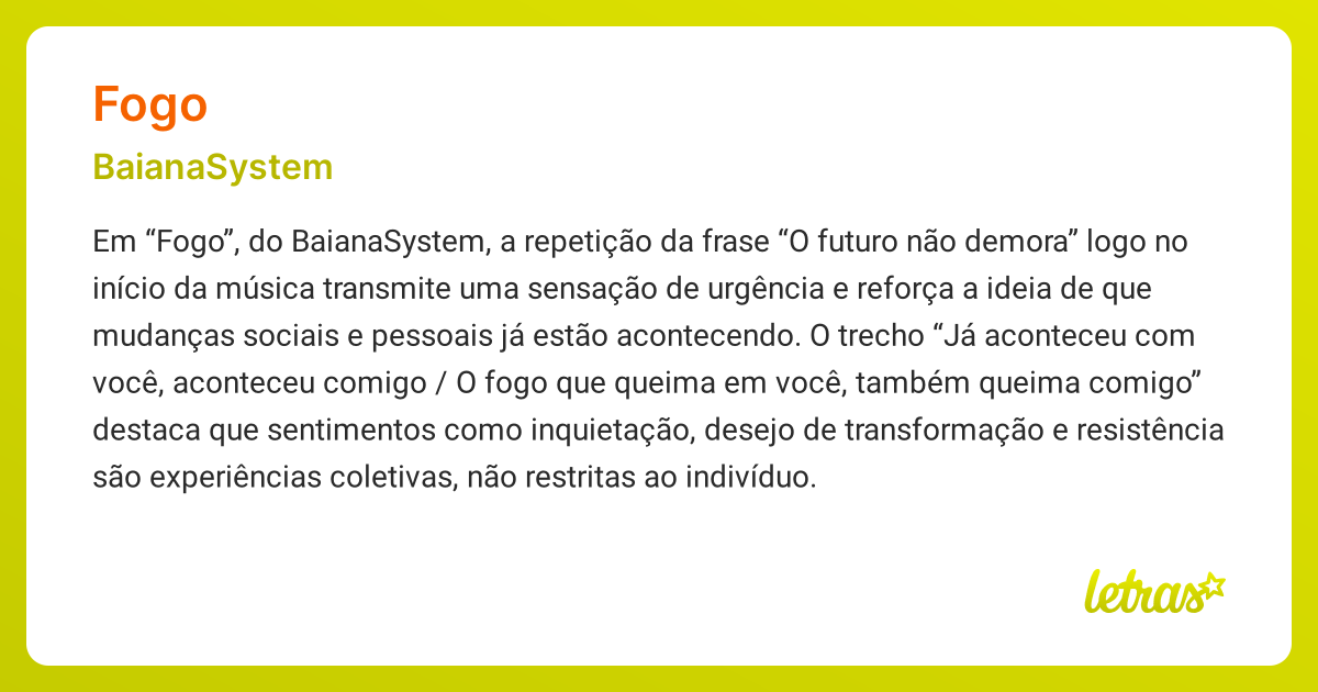 Significado da música FOGO (BaianaSystem) - LETRAS.MUS.BR
