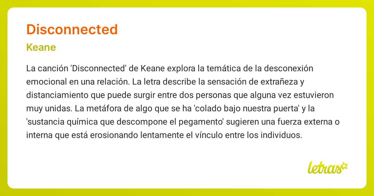 Significado de la canción DISCONNECTED (Keane) - LETRAS.COM