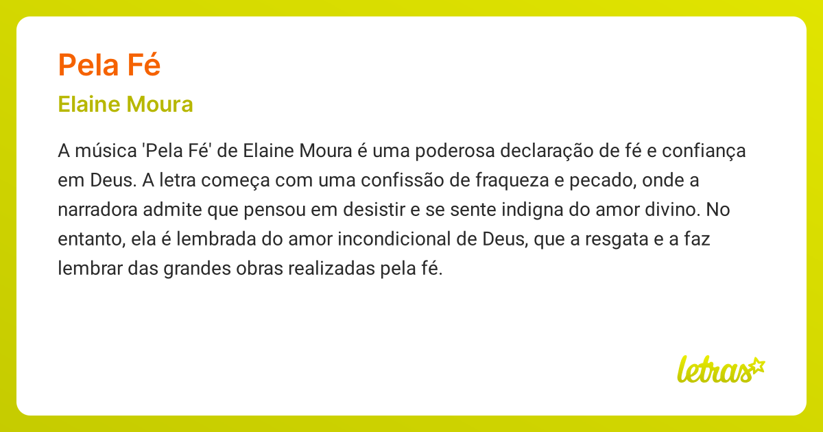 Significado da música PELA FÉ (Elaine Moura) - LETRAS.MUS.BR
