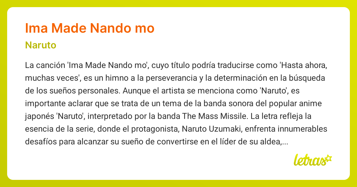 Significado de la canción IMA MADE NANDO MO (Naruto) - LETRAS.COM