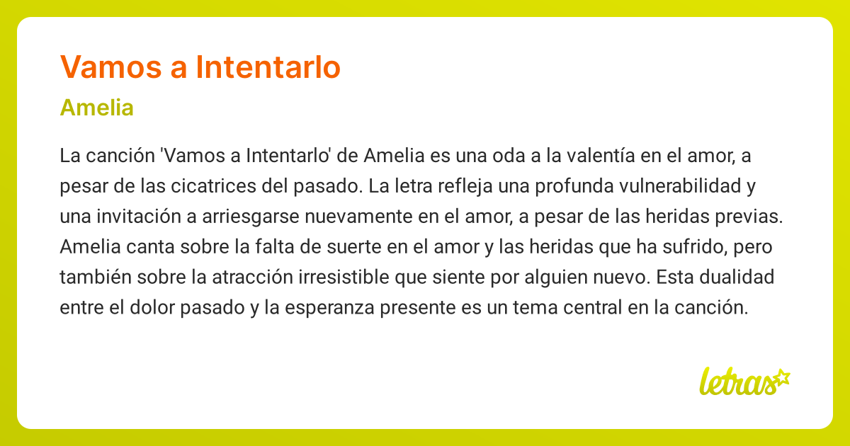 Significado de la canción VAMOS A INTENTARLO (Amelia) - LETRAS.COM