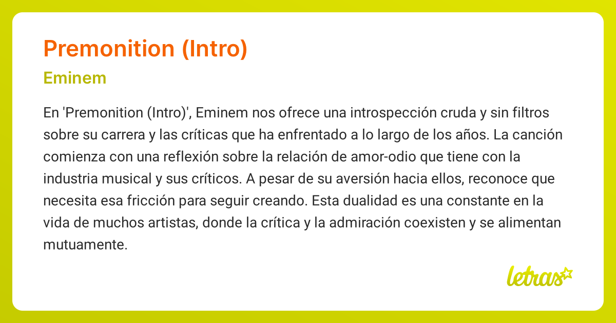 Significado de la canción PREMONITION (INTRO) (Eminem) - LETRAS.COM