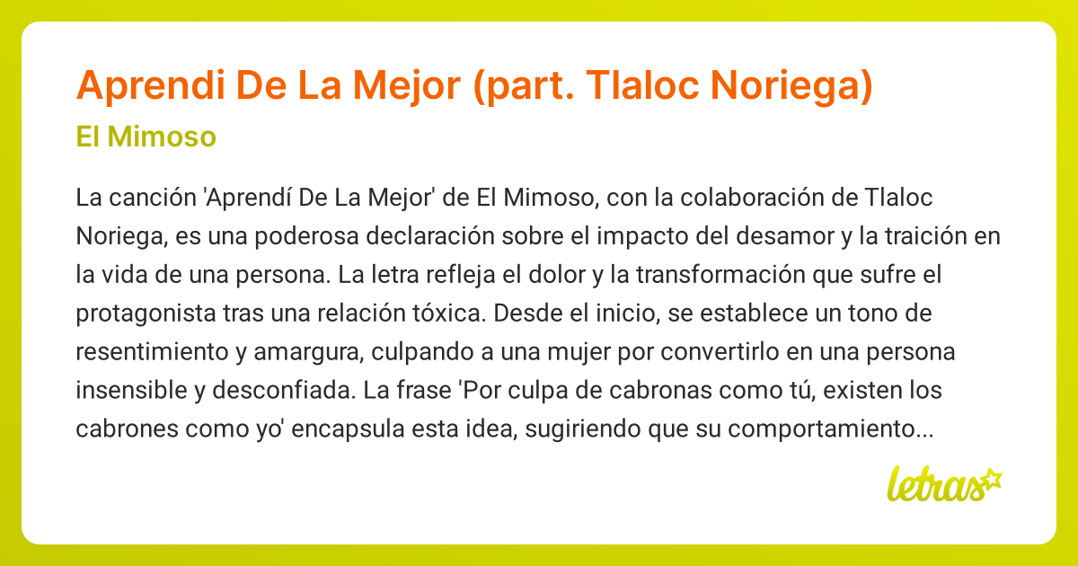 Significado de la canción Aprendi De La Mejor (part. Tlaloc Noriega ...