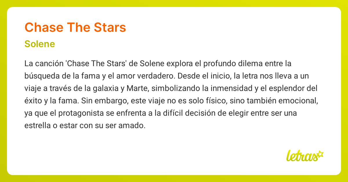Significado de la canción CHASE THE STARS (Solene) - LETRAS.COM
