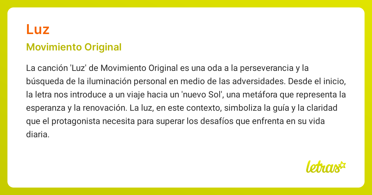 Significado de la canción LUZ (Movimiento Original) - LETRAS.COM