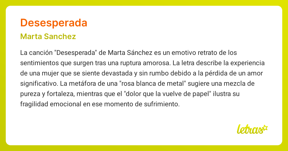 Significado de la canción DESESPERADA (Marta Sanchez) - LETRAS.COM