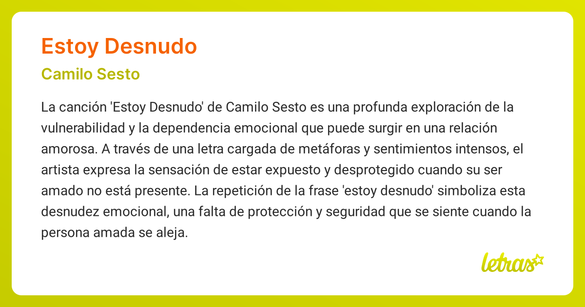 Significado de la canción ESTOY DESNUDO (Camilo Sesto) - LETRAS.COM