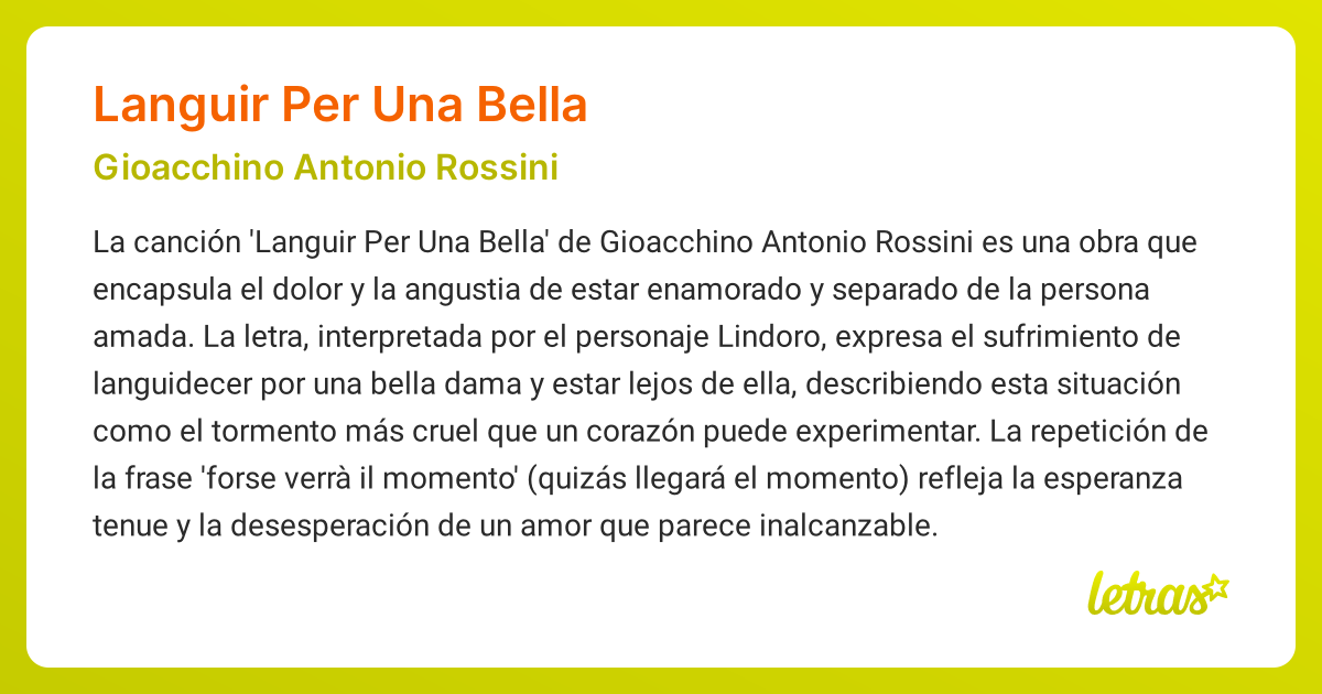 Significado de la canción LANGUIR PER UNA BELLA (Gioacchino Antonio ...