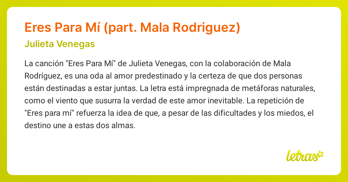Significado de la canción Eres Para Mí (part. Mala Rodriguez) (Julieta ...