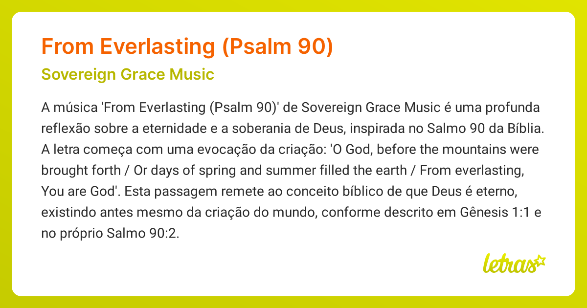 Significado da música FROM EVERLASTING (PSALM 90) (Sovereign Grace ...