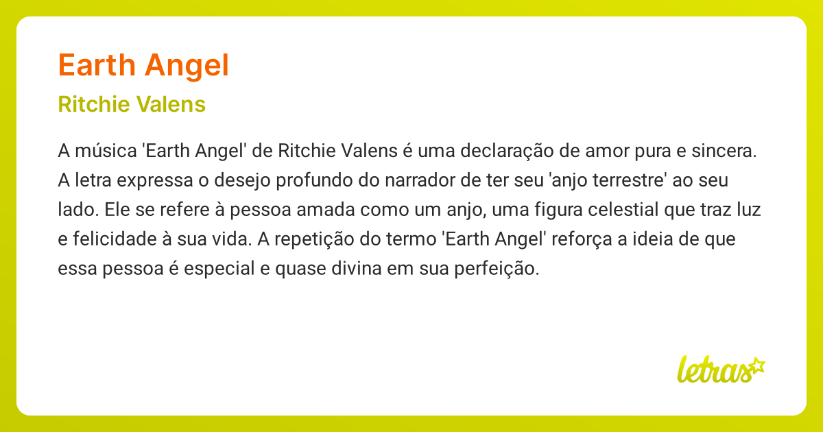 Significado da música EARTH ANGEL (Ritchie Valens) - LETRAS.MUS.BR