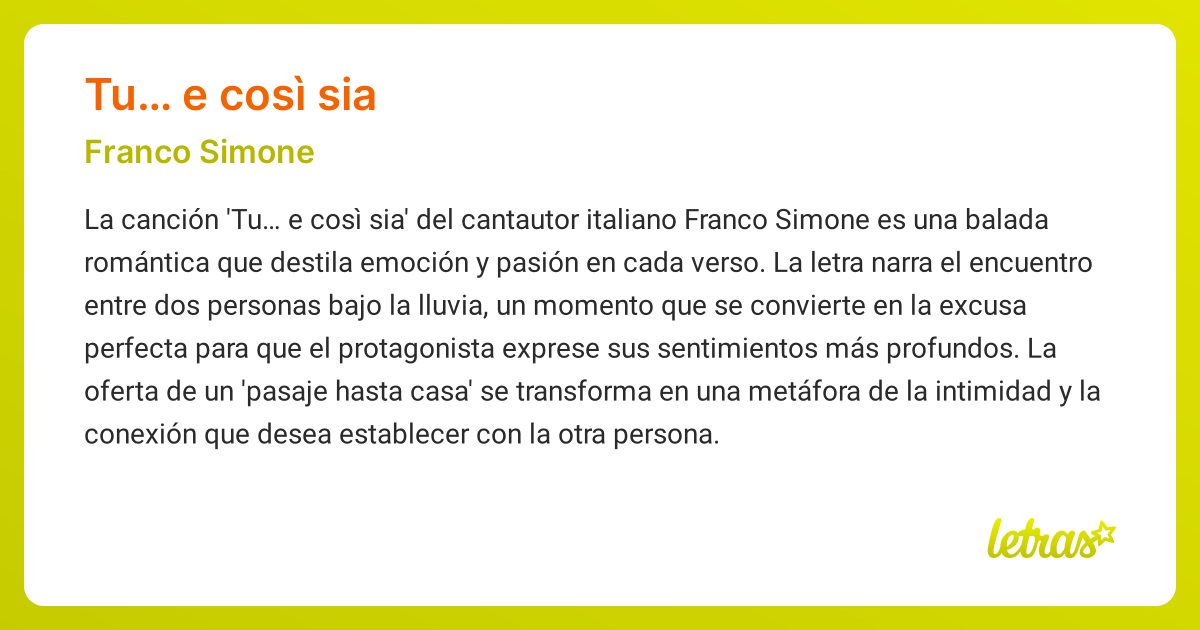 Significado de la canción TU… E COSÌ SIA (Franco Simone) - LETRAS.COM