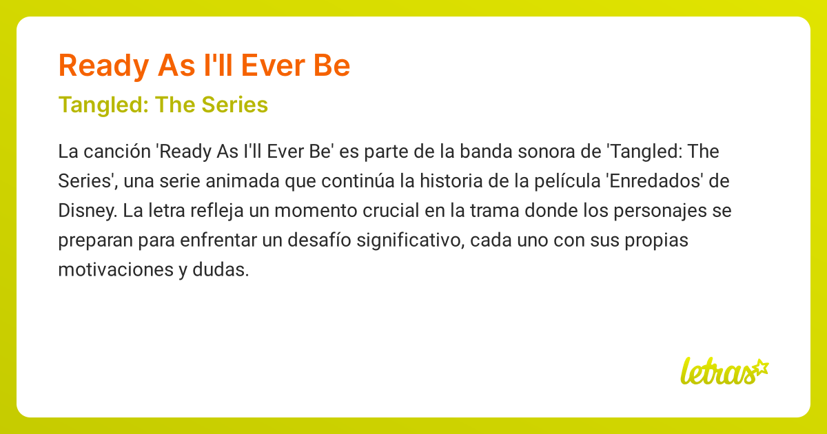 Significado de la canción READY AS I'LL EVER BE (Tangled: The Series ...