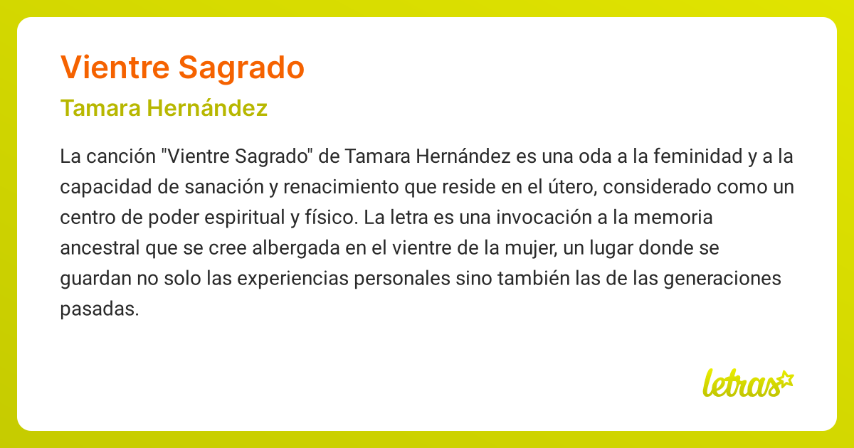 Significado de la canción VIENTRE SAGRADO (Tamara Hernández) - LETRAS.COM