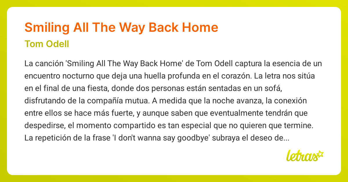 Significado de la canción SMILING ALL THE WAY BACK HOME (Tom Odell ...