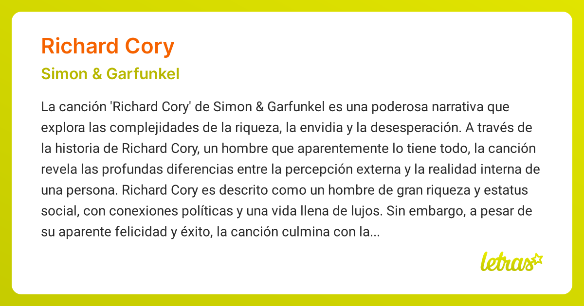 Significado de la canción RICHARD CORY (Simon & Garfunkel) - LETRAS.COM