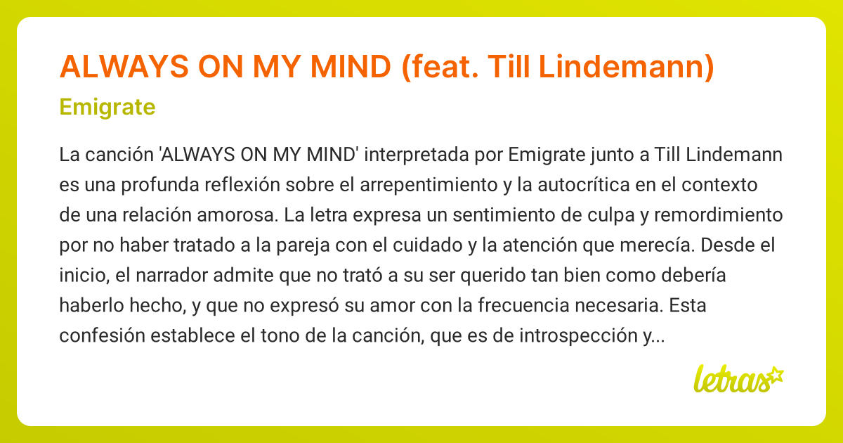 Significado de la canción ALWAYS ON MY MIND (feat. Till Lindemann ...