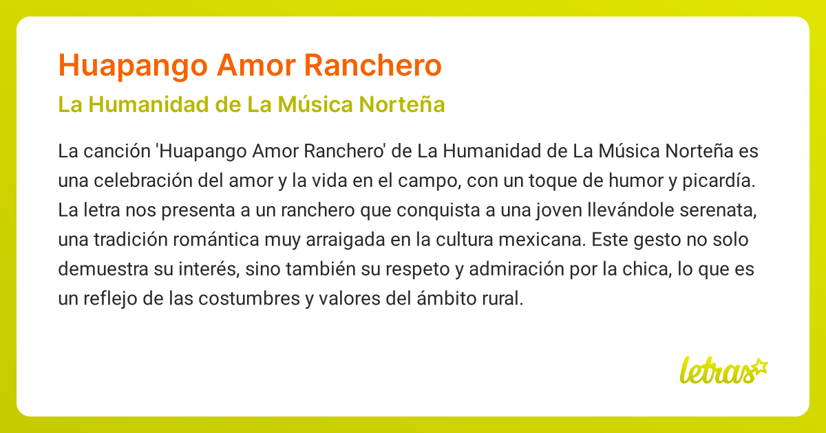 Significado de la canción HUAPANGO AMOR RANCHERO (La Humanidad de La ...