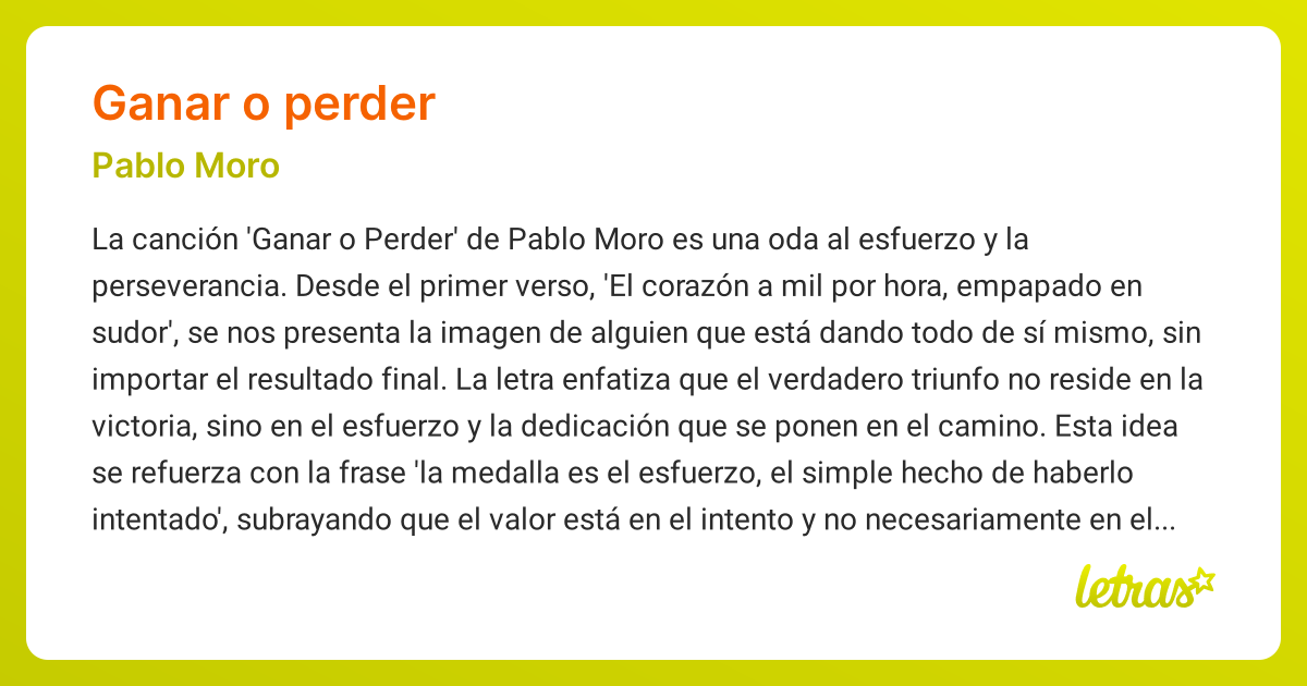 Significado de la canción GANAR O PERDER (Pablo Moro) - LETRAS.COM