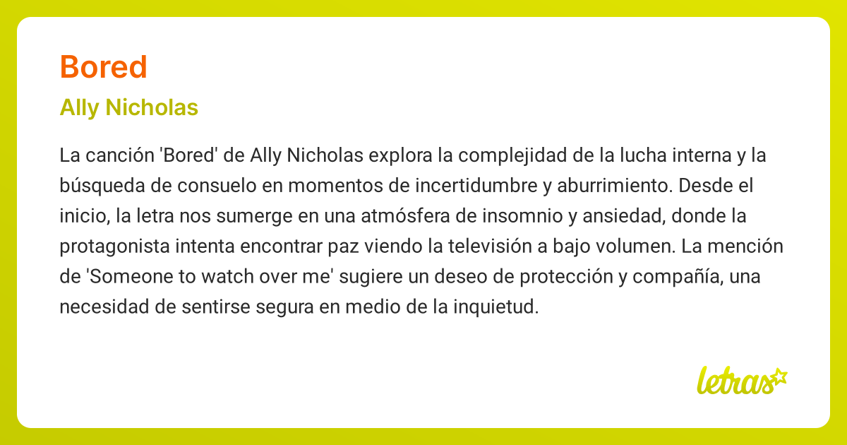 Significado de la canción BORED (Ally Nicholas) - LETRAS.COM