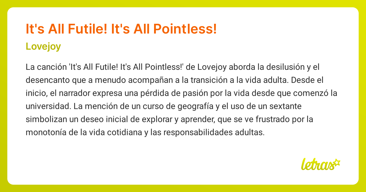 Significado de la canción It's All Futile! It's All Pointless! (Lovejoy ...
