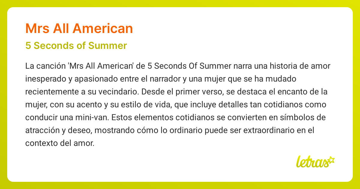 Significado de la canción MRS ALL AMERICAN (5 Seconds Of Summer ...