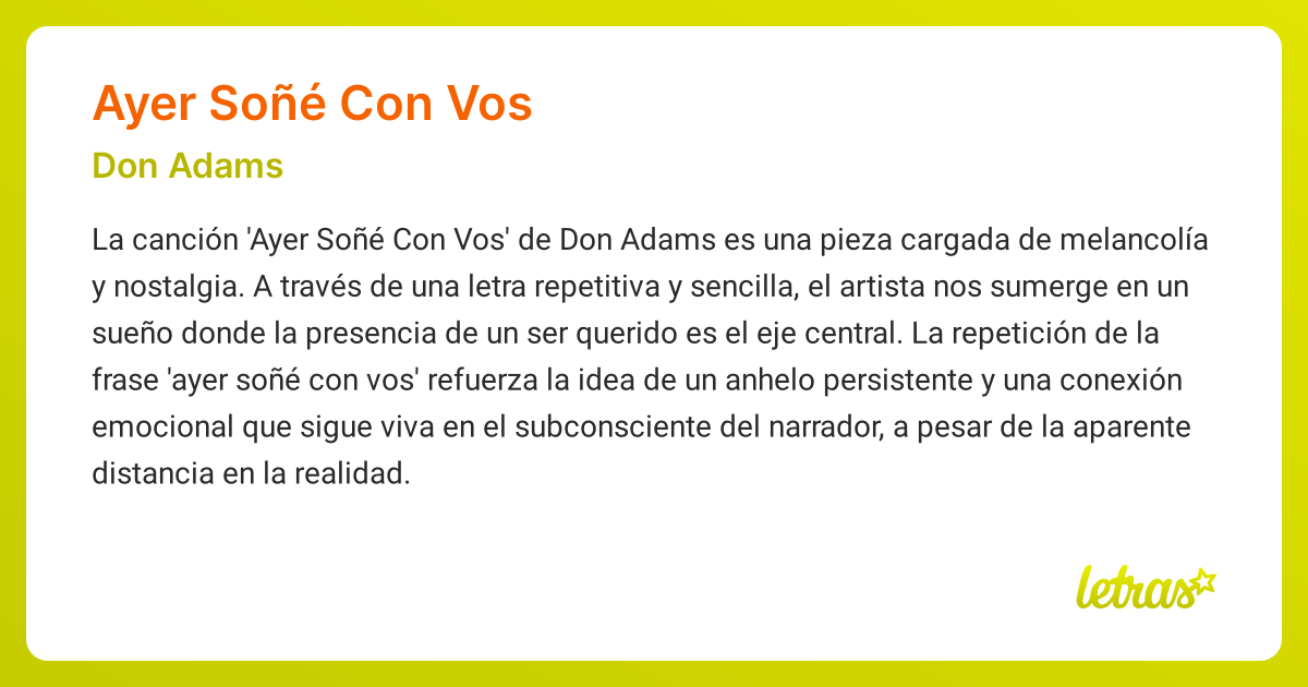 Significado de la canción AYER SOÑÉ CON VOS (Don Adams) - LETRAS.COM