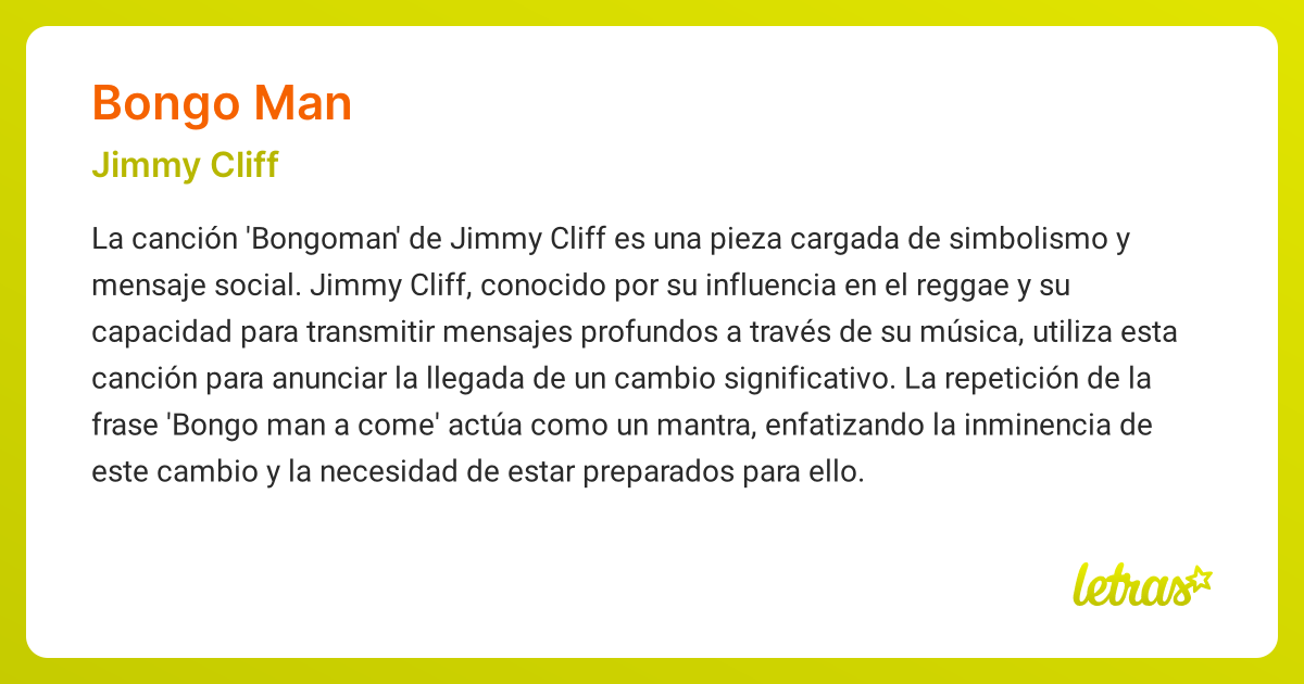 Significado de la canción BONGO MAN (Jimmy Cliff) - LETRAS.COM